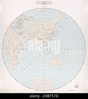Azimuthal equidistant projection map centered on Tokyo Japan ca. 1990 ...