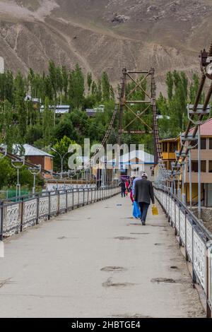 Pedestrian bridge over Gunt River, Khorog, Tajikistan, Central Asia ...