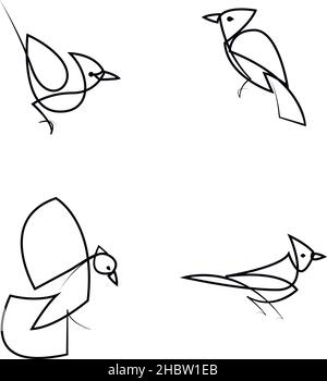 Birds continuous line drawing set. Bird icon collection. Vector ...