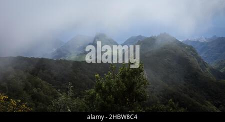 A scenic panorama of misty Anaga Mountains in the northern Tenerife ...