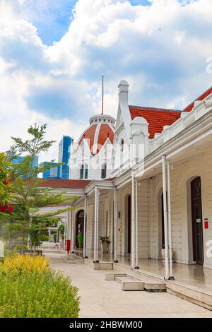 A scenic shot of the Balai Pemuda community center building in Surabaya ...