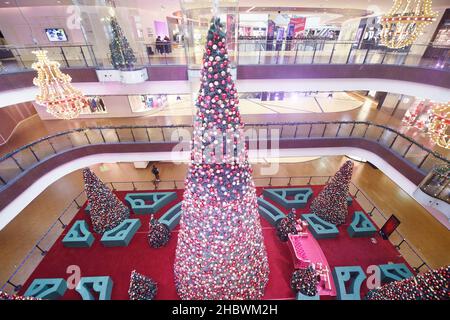 HANGZHOU, CHINA - DECEMBER 22, 2021 - A giant Christmas tree is seen at ...