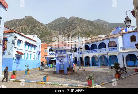 Public fountain of the Plaza El Hauta, square in medina of Chefchaouen ...