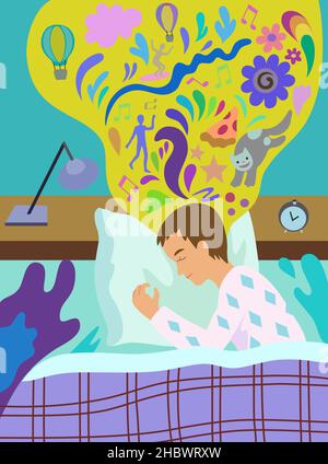 Vector sleeping disorder concept illustration with cartoon sleep ...