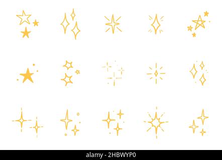 Line star glitter shine of doodle set. Star shine glow, spark glitter ...