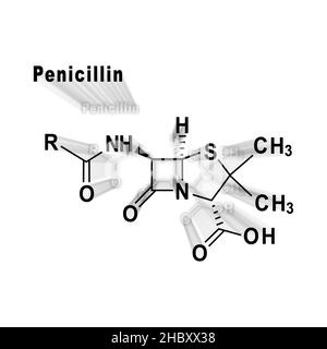 Penicillin, antibiotic drug, Structural chemical formula on a white ...