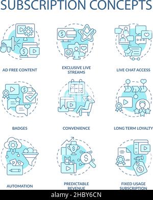 Subscription Model icon outline collection or set in black and white ...