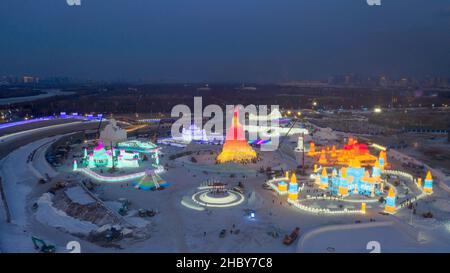 Aerial photo shows the Harbin Ice-Snow World in Harbin City, northeast ...