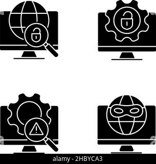 Malicious online activity black glyph icons set on white space Stock ...