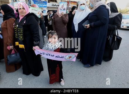 Palestinian women attend a protest with female Palestinian prisoners ...