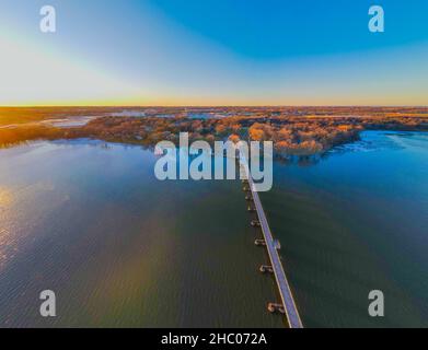 Trestle trail in the fox valley Wisconsin US, crosses a small lake ...