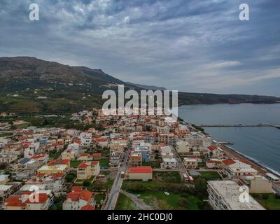 An aerial view of the mountain village of Neapoli in eastern Crete ...