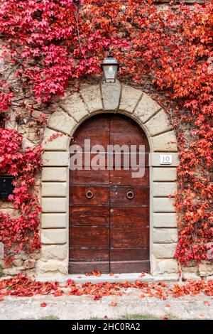 The external walls of the Romena Castle surrounded by the warm colors ...