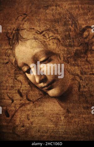 *La Scapigliata* by Leonardo da Vinci is a famous unfinished sketch of a female head, showcasing ...