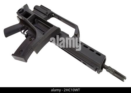 modern german army assault rifle with folded stock isolated on a white ...