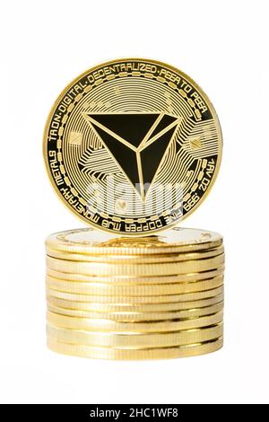 Tron golden coin Cryptocurrency isolated , mining , future money Stock ...