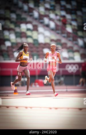 Winfred Yavi participating in the 3000 m Steeplechase at the World ...