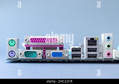back panel connectors of the modern computer motherboard Stock Photo ...
