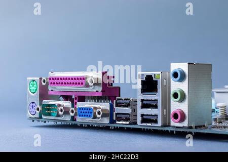 back panel connectors of the modern computer motherboard Stock Photo ...