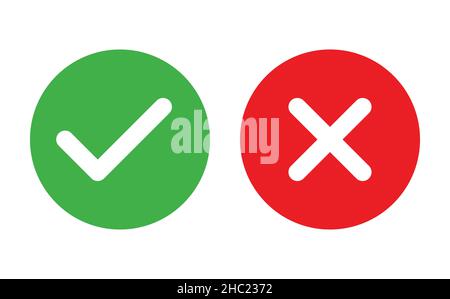 check mark icon set on white background. green check mark and red cross ...
