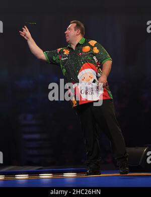 Brendan Dolan in action during his third round match against Michael van Gerwen (not pictured ...