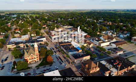 Aerial view at sunset of Historic 1844 Courthouse with clock tower in ...