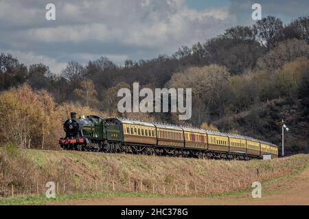 GWR 28xx 2-8-0 No. 2857 departs from Arley station on the Severn Valley ...