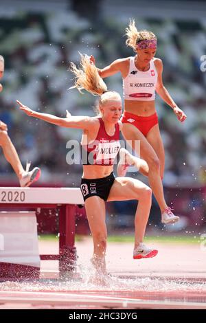 Anna Emilie Moller participating in the 3000 meters steeplechase at the ...