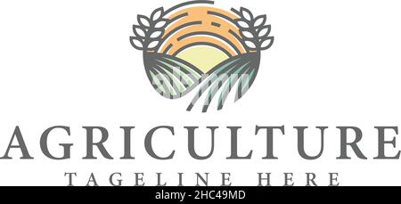Modern Organic Farm Agricultural Logo Design with Green Leaf Sun Circle ...