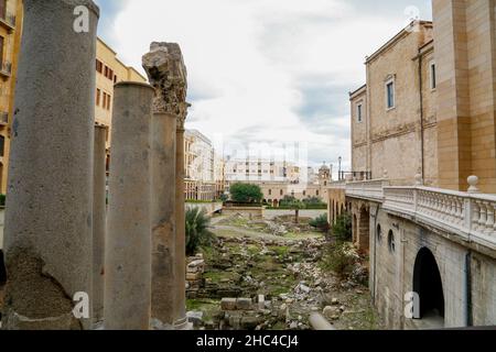 Columns near the Forum of Berytus ancient city in Beirut capital city ...