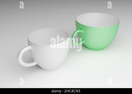 Different types and sizes of porcelain cups on the table Stock Photo ...