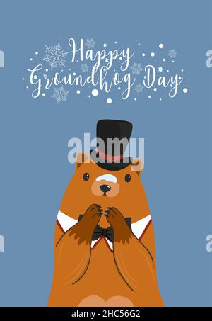Groundhog day card. The harbinger of spring. Cute marmot character ...