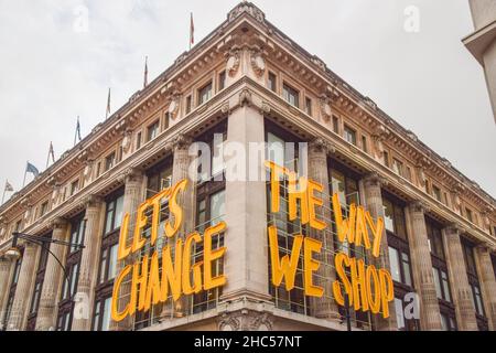 Let's Change the Way We Shop sign outside the Selfiedges store in ...