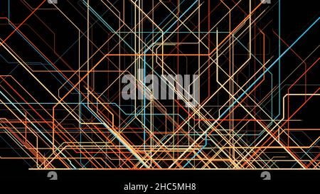 Abstract multicolored crossing and bending beams isolated on black ...