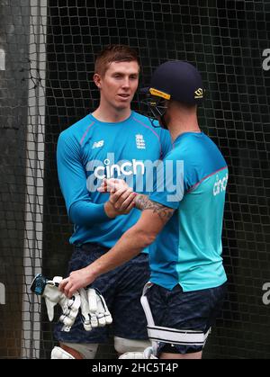 England's Ben Stokes (left) during a nets session at Trent Bridge ...
