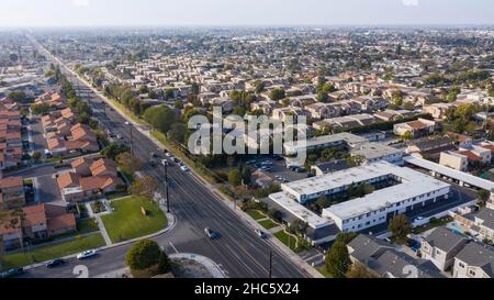 Daytime aerial view of the city of Stanton, California, USA Stock Photo ...