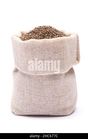 pouch full of Organic natural chia seeds isolated on white background ...
