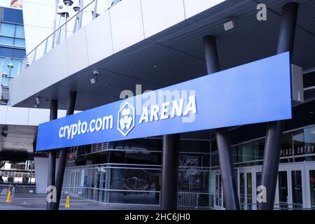 Crypto.com Arena signage is seen at the Staples Center, Friday, Dec. 24 ...