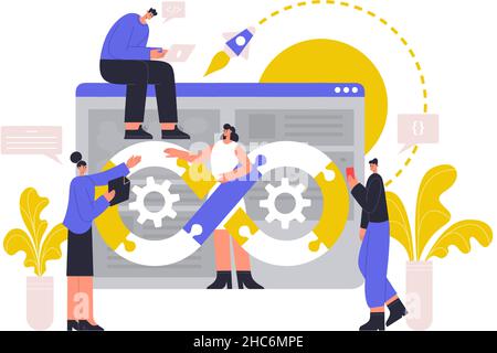 DevOps developers characters, software delivery automation process ...