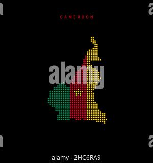 Square dots pattern map of Cameroon. Cameroonian dotted pixel map with national flag isolated on ...