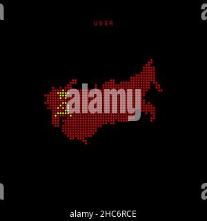 Soviet Union pixel flag map icon. 8 bit pixel art USSR map covered with ...