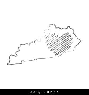 Kentucky US state map pencil sketch. Kentucky outline contour map with ...