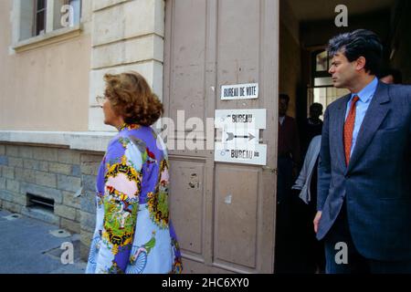Lyons Mayor, Michel Noir voting in Lyon in the company of his wife, Danielle, Lyon, Central ...