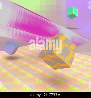 An abstract glitch art 3d cube shape pattern background image Stock ...