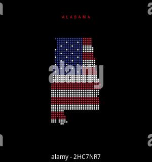 Square dots pattern map of Alabama. Dotted pixel map with flag isolated ...