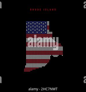 Square dots pattern map of Rhode Island. Dotted pixel map with flag isolated on white background ...
