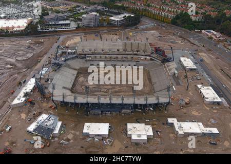 A general overall aerial view of Snapdragon Stadium, Monday, Oct. 24, 2022, in San Diego. The ...