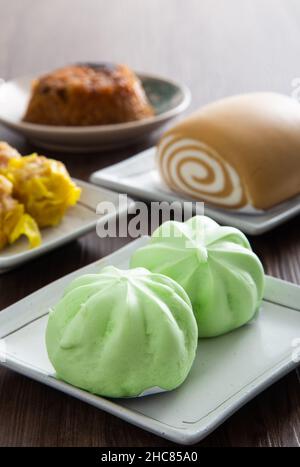 Steamed fresh sweet lotus paste bao, Chinese bun Stock Photo - Alamy