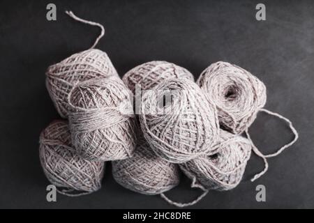 Light brown yarn made of natural sheep wool. Needlework Stock Photo - Alamy