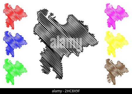 Pilibhit district (Uttar Pradesh State, Republic of India) map vector ...